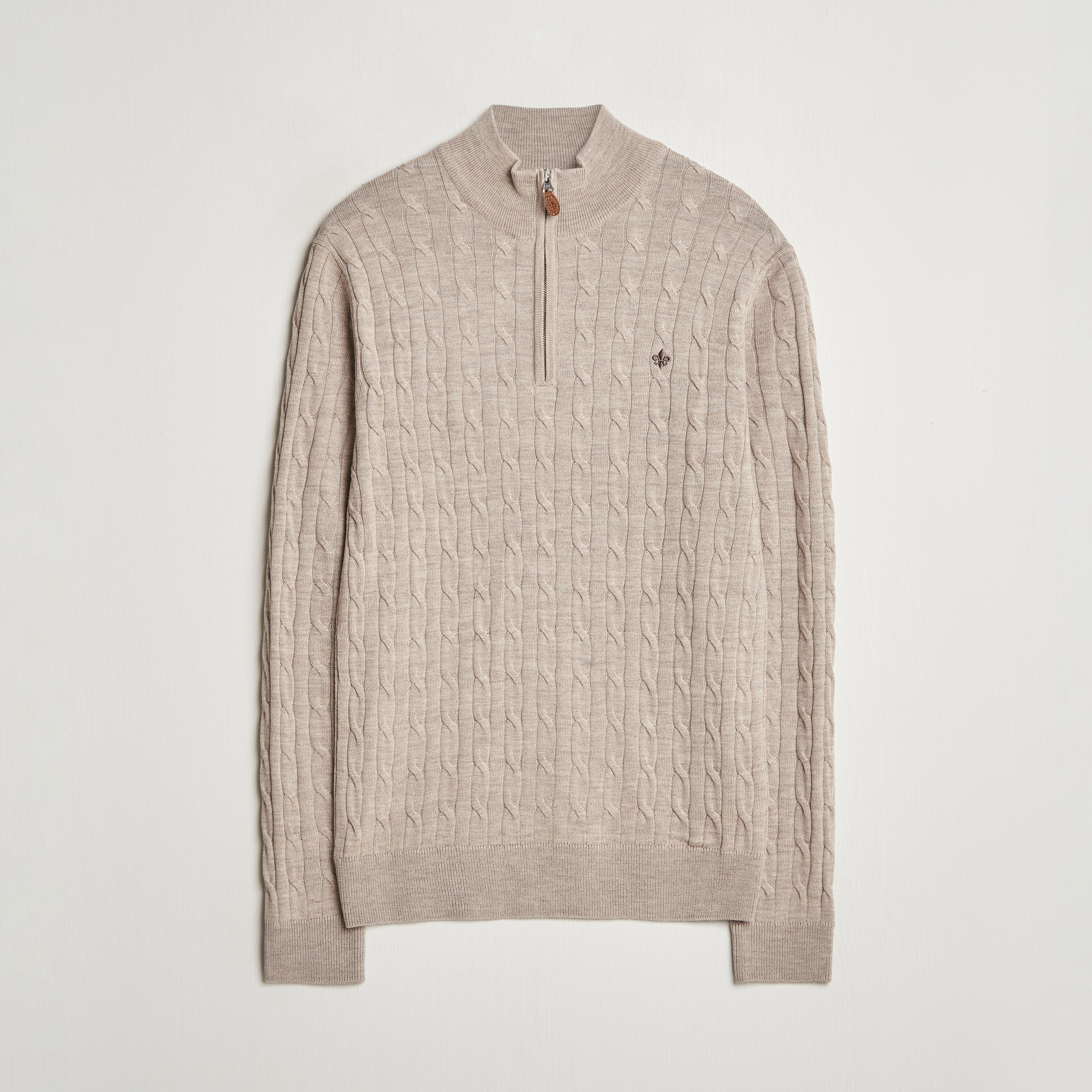 Morris Merino Cable Half Zip Khaki hos CareOfCarl.no