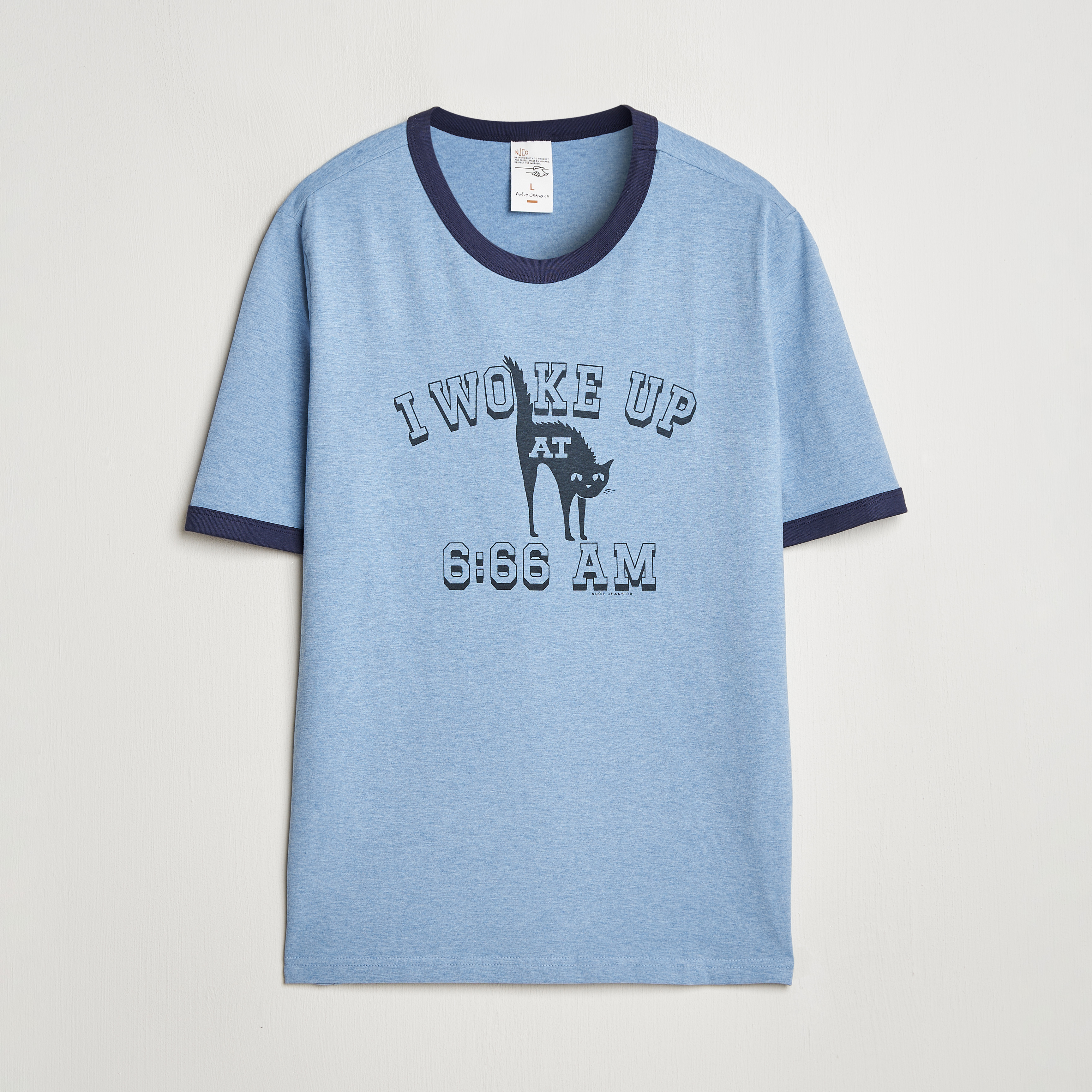 Nudie Jeans Ricky Printed Ringer T-Shirt Blue Melange hos CareOfCarl.no