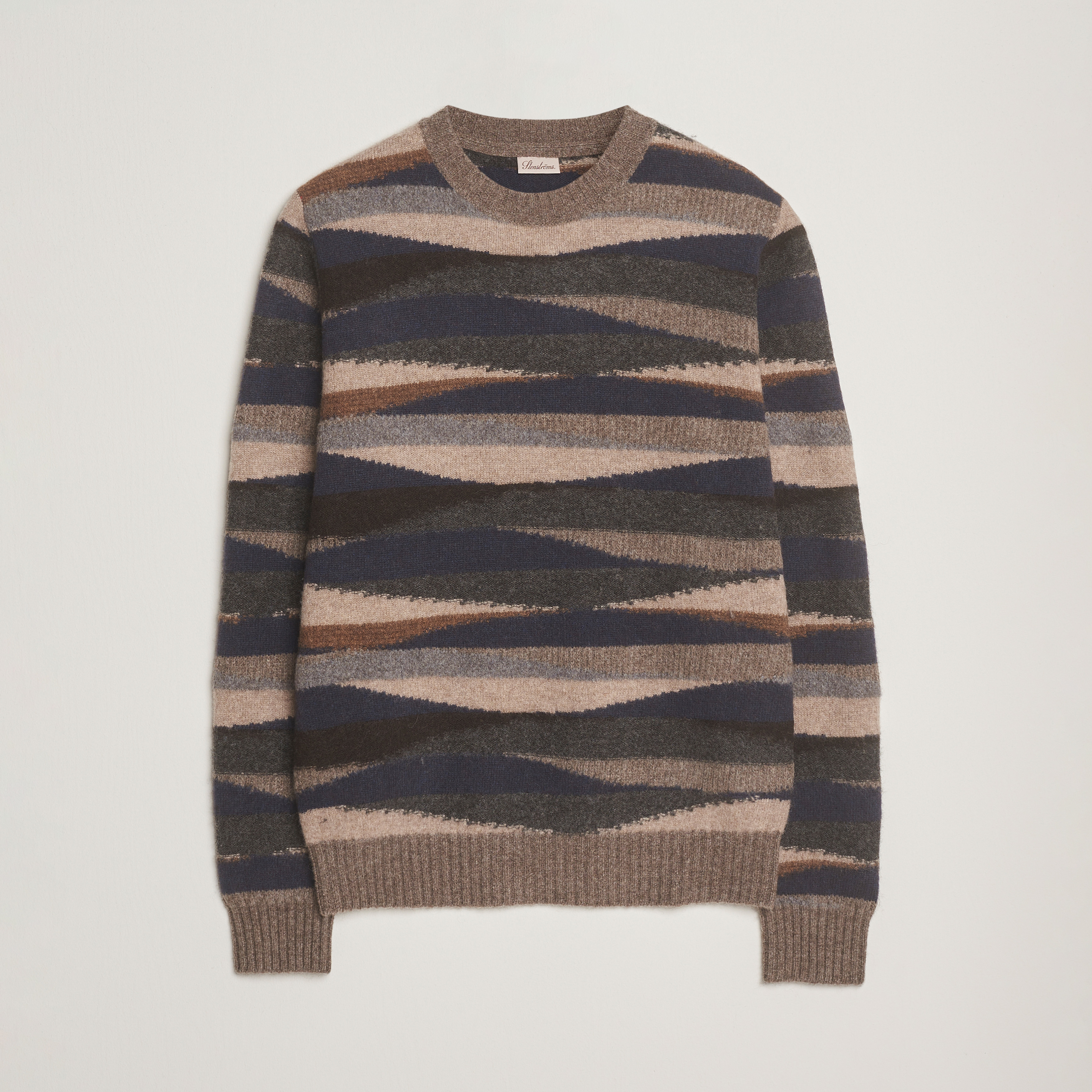 Stenströms Knitted Yak/Merino Pattern Crew Neck Multi hos CareOfCarl.no