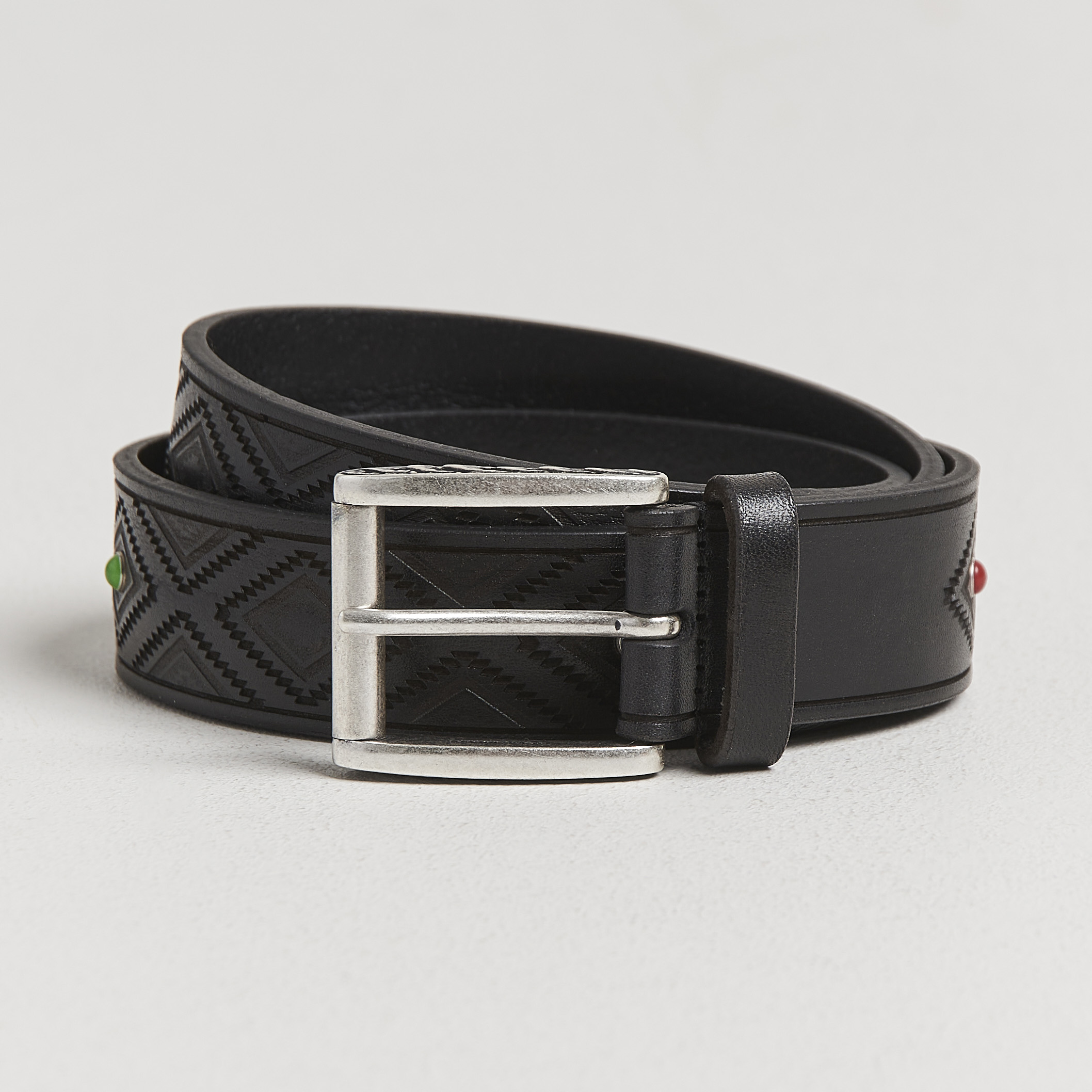 Anderson's Diamond Pattern Western 3,5cm Belt Black hos CareOfCarl.no