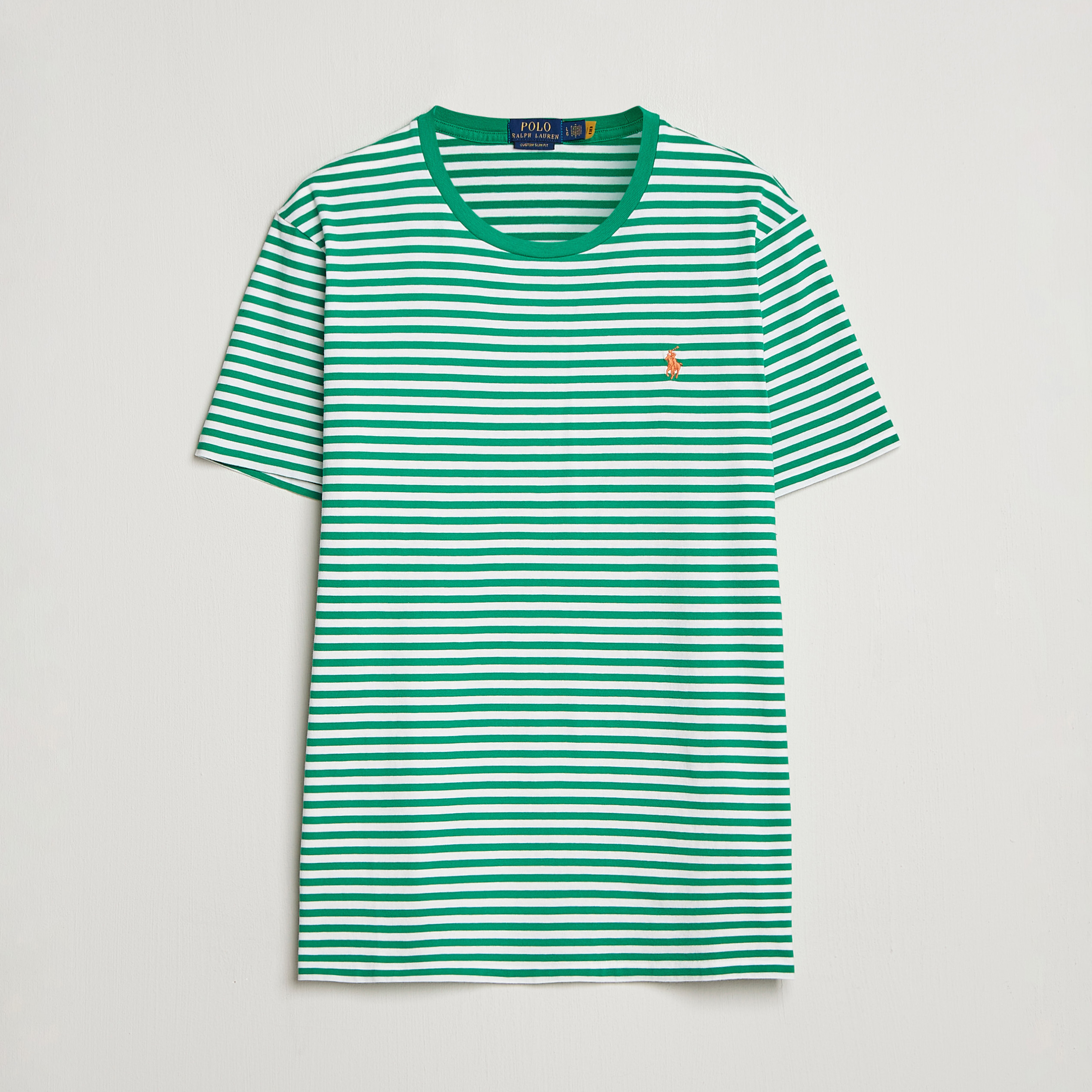 Polo Ralph Lauren Crew Neck Striped T-Shirt Billiard/White hos CareOfCarl.n