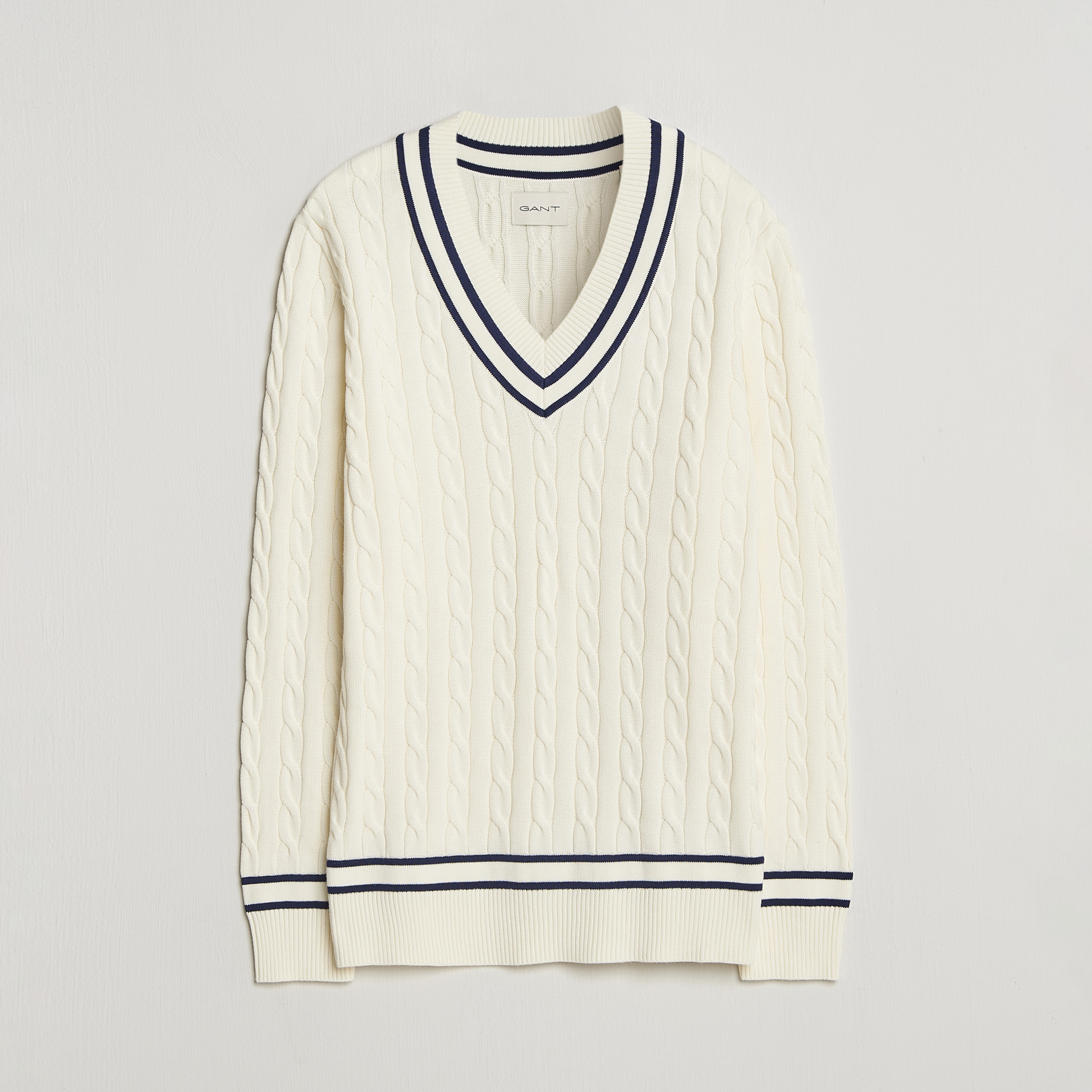 GANT Cotton Cable Cricket Sweater Cream hos CareOfCarl.no