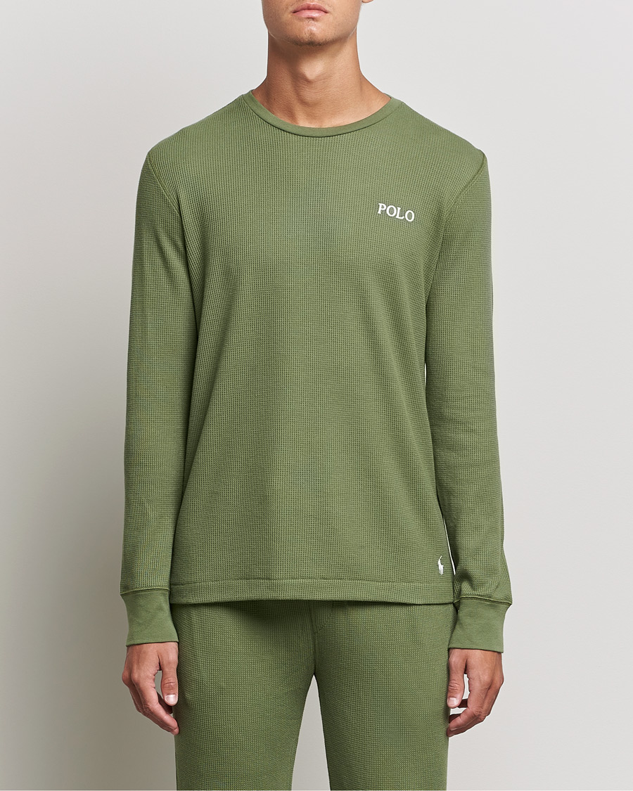 Polo Ralph Lauren Waffle Long Sleeve Crew Neck Army Olive Hos Careofcarl No