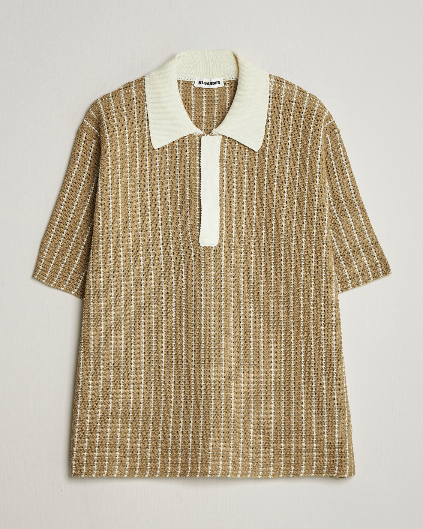 Jil Sander Net Stitch Knitted Polo Tobacco hos CareOfCarl.no